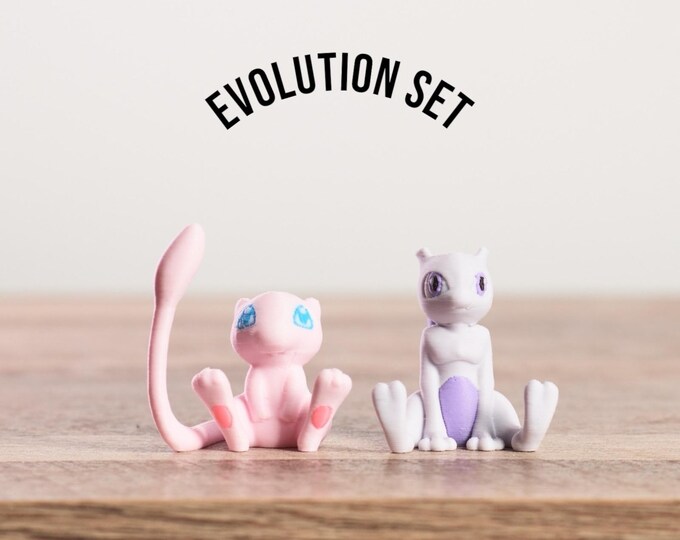 3D Printed Mew and Mewtwo Legendary Evolution Set Pokeprints Mini ...