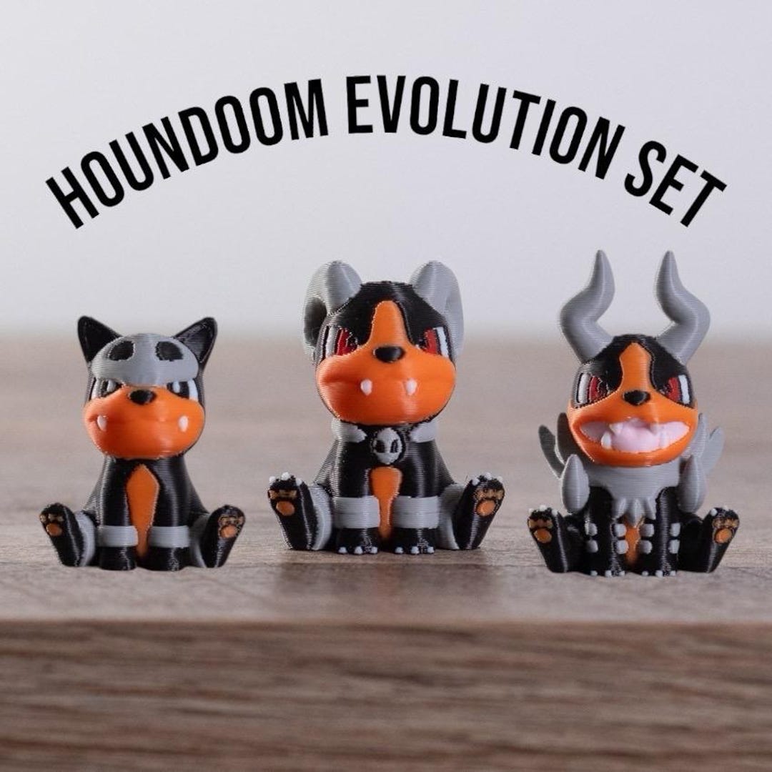 3D Printed Houndour, Houndoom, and Mega Houndoom Evolution Set ...
