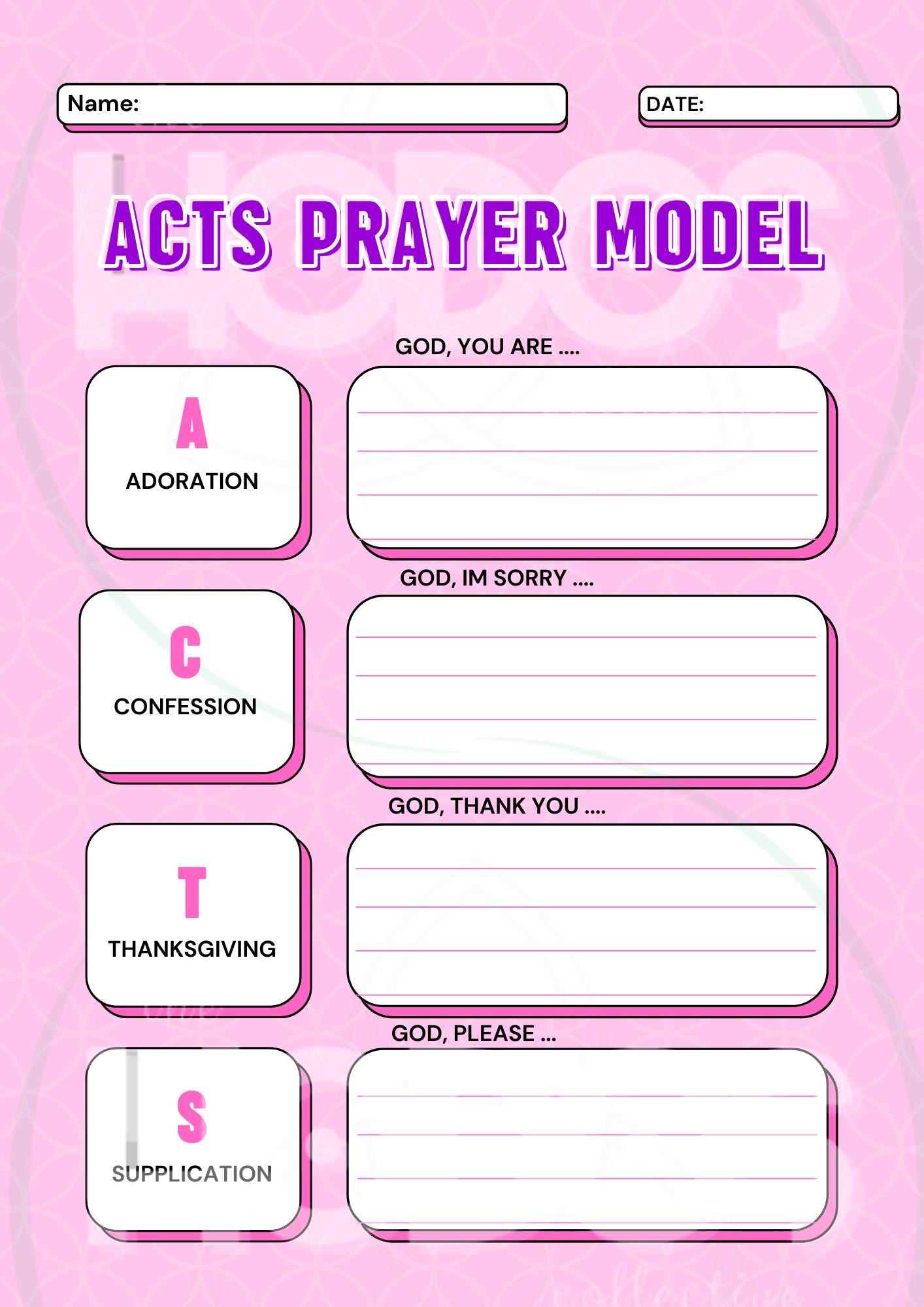 ACTS Prayer Model Christian Work Sheet Prayer Guide Girl Pink - Etsy