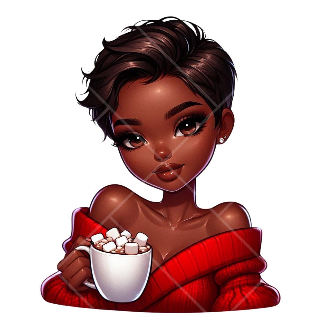 Christmas Chibi Afro Girl Clipart, Cute Christmas African American Girl ...