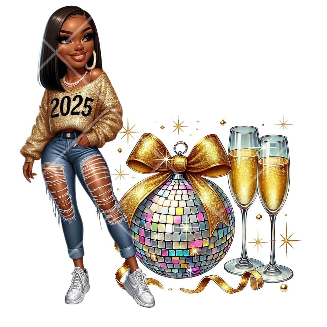 2025 Boujee Girl Clipart, New Year PNG, Christmas, Chibi Art, PNG ...