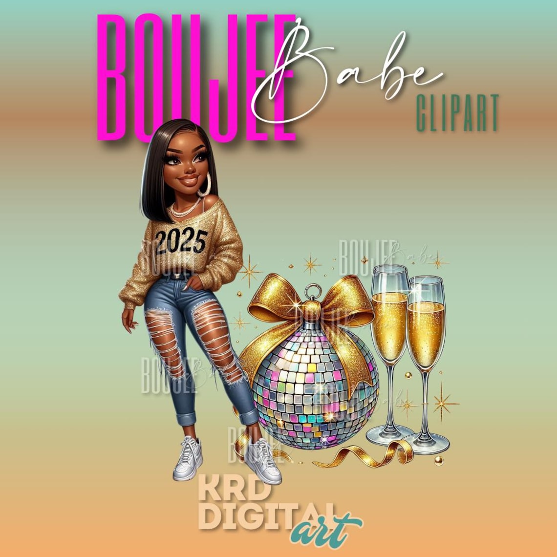 2025 Boujee Girl Clipart, New Year PNG, Christmas, Chibi Art, PNG ...
