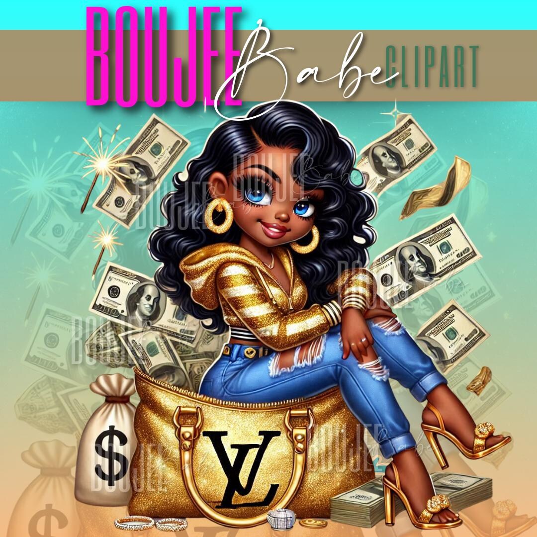 Clipart de Boujee de NYE, Año Nuevo 2025, Linda chica negra, Arte chibi ...