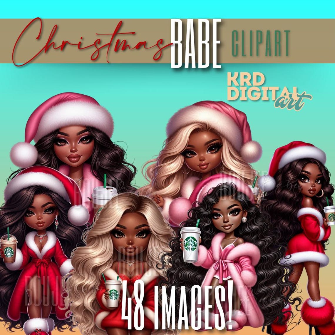 Christmas Chibi Afro Girl Clipart, Cute Christmas African American Girl ...