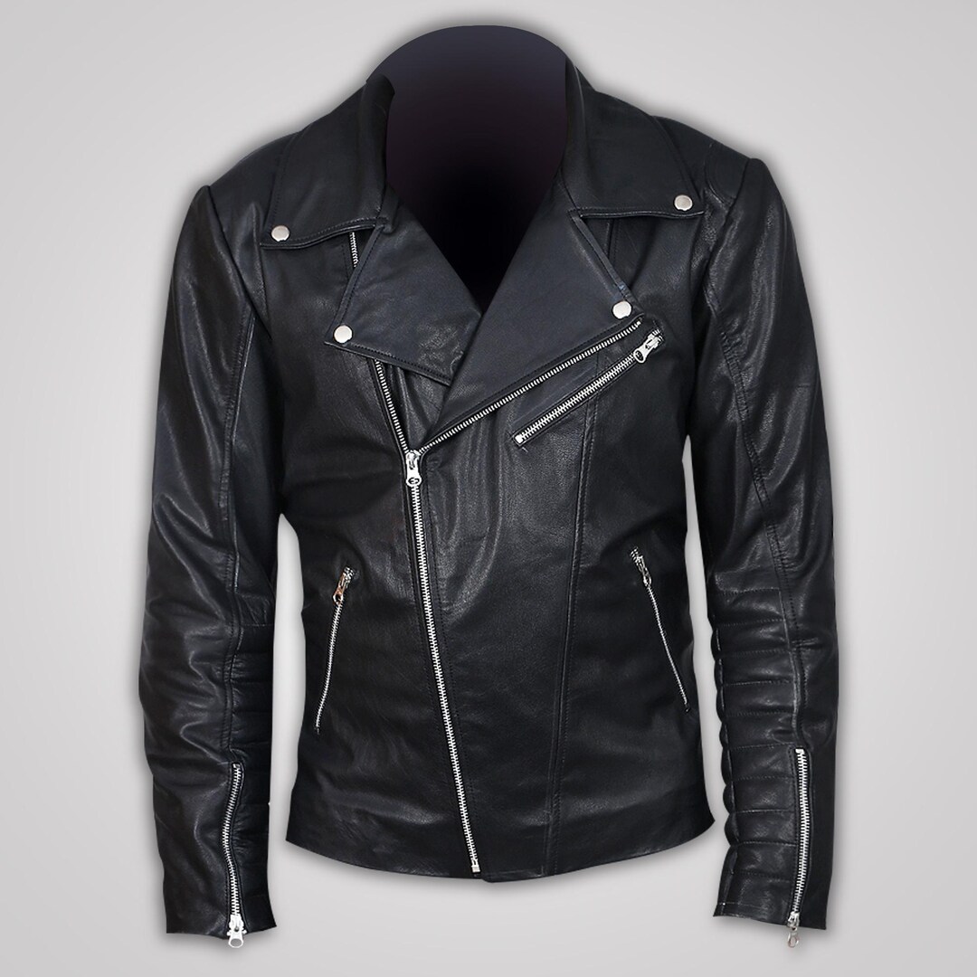 Handmade Classic Police Style Biker Leather Jackets Mens Real Leather ...