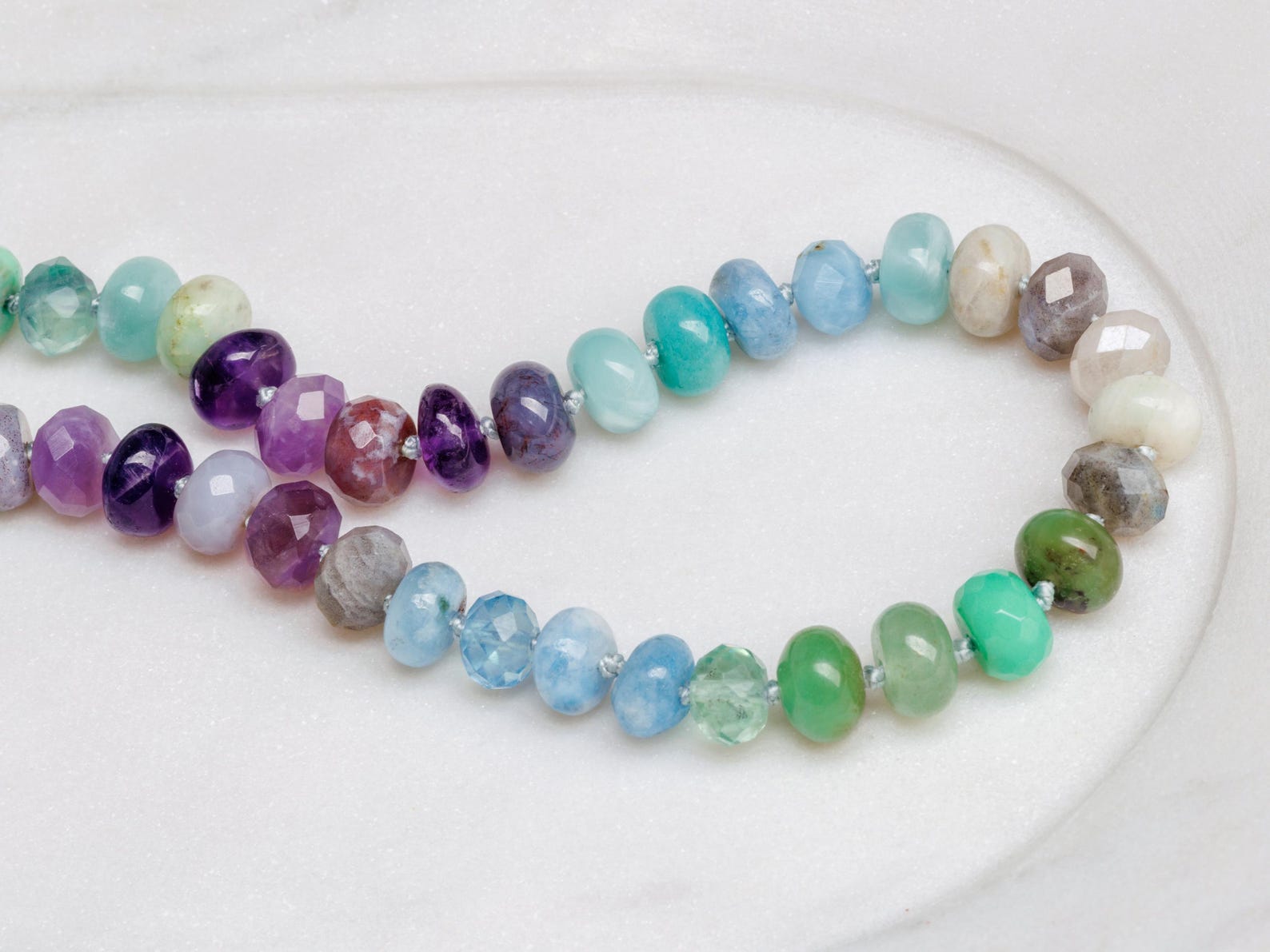 Multi Gemstone Necklace: Silk Knotted, Amethyst, Opal, Aquamarine ...