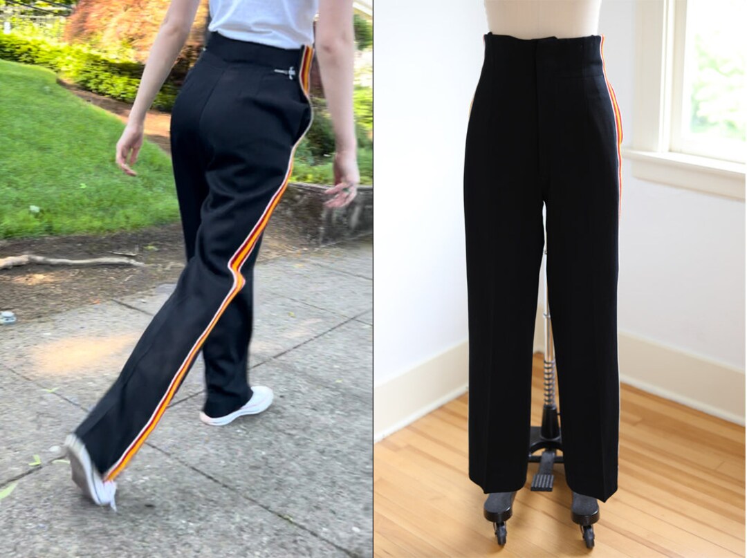 Vintage 1950s Women's High Waisted Band Slacks Black Wool Twill Pants ...