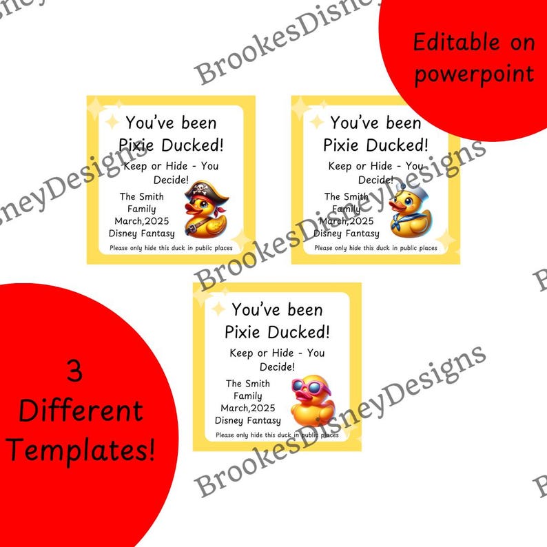 Disney Cruise Pixie Dust Duck Tags - Editable Printable (instant ...