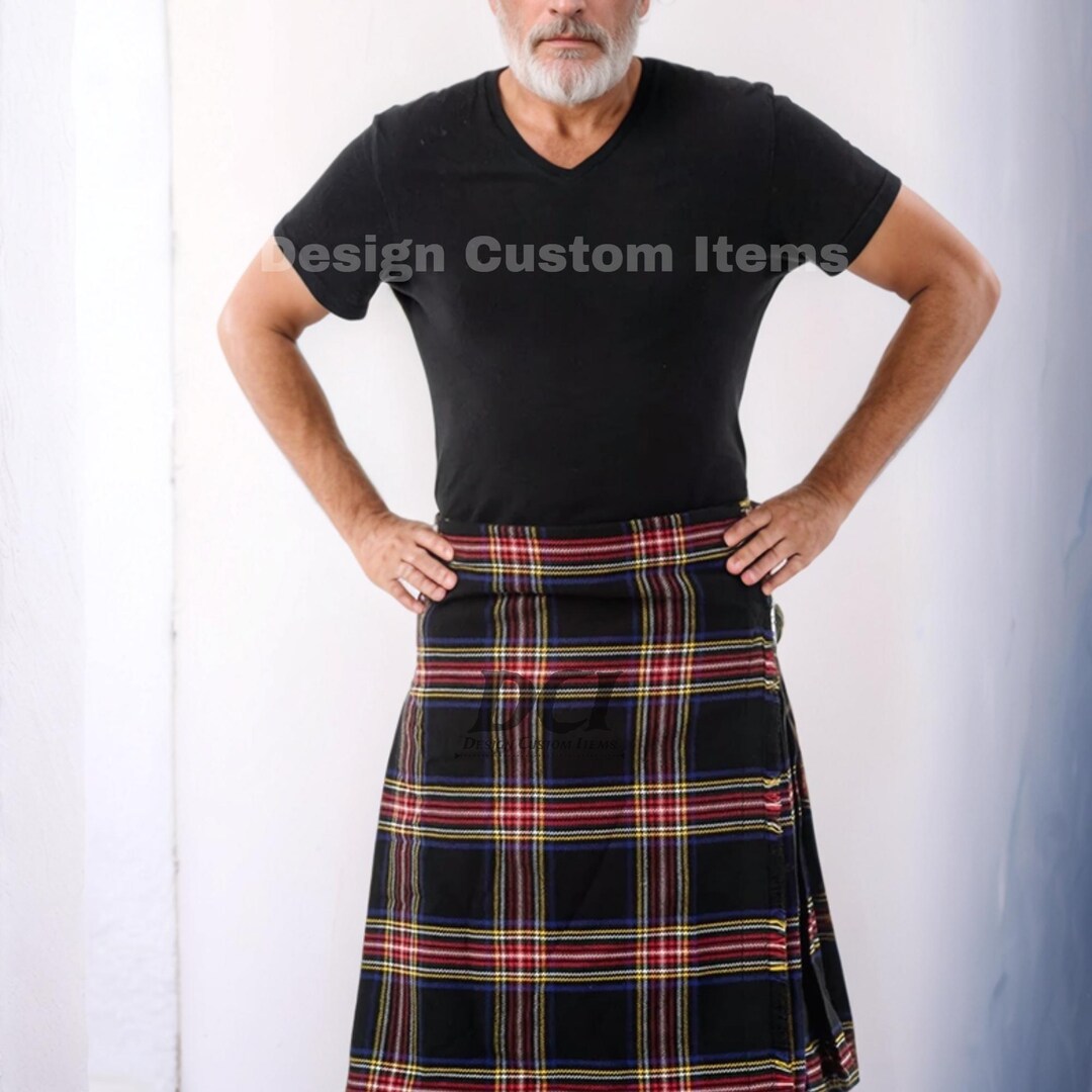 New Black Stewart Tartan Kilt | Handmade Tartan Kilt | Black Stewart Tartan | Kilts for Men's ...