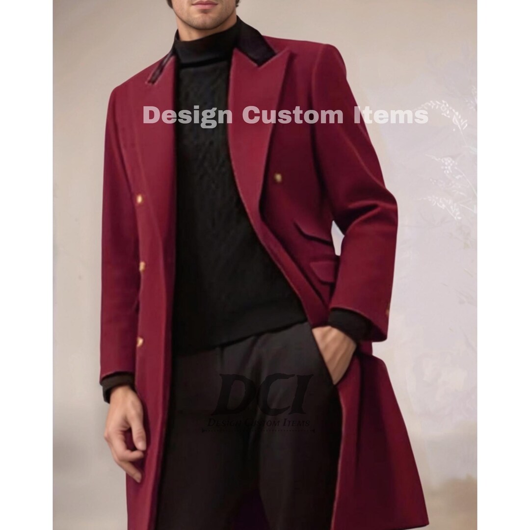 New Handmade Men's Civilian Red Coat | Red Long Coat | Frock Coat | Men ...