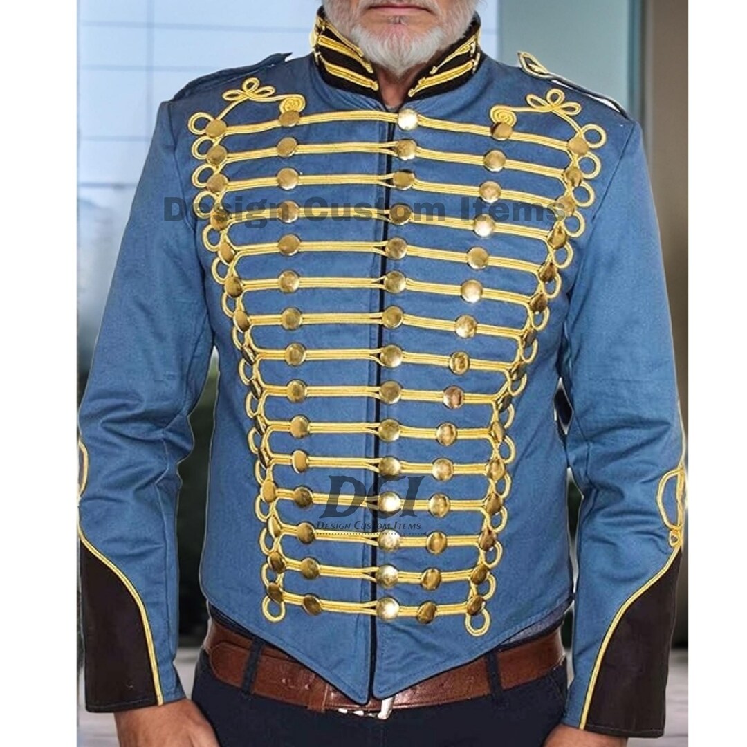 Handmade Blue Cotton Hussar Jacket | Blue Steampunk Military Jacket ...