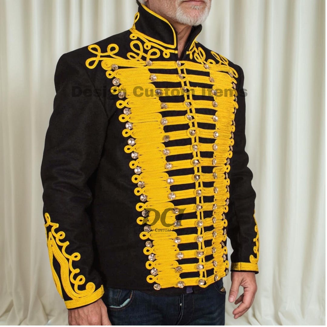Handmade Military Hussar Jacket | Black Steampunk Military Jacket ...