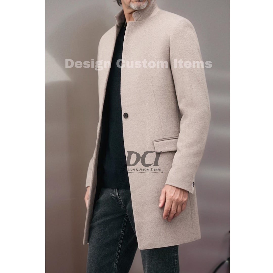 Handmade New Men's Oat White Wool Coat| Long Coat | Men's Jackets ...