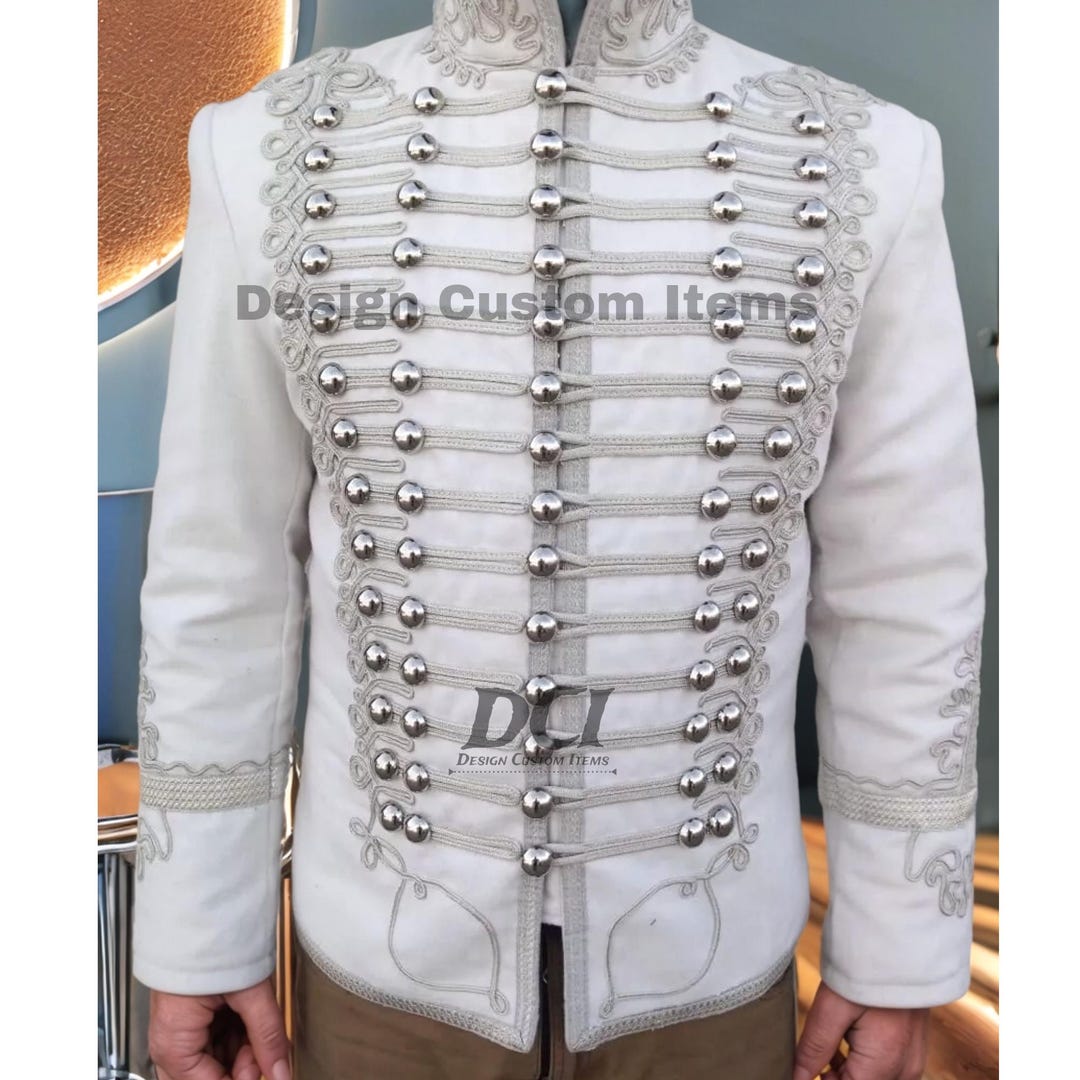 Handmade New Military Hussar Jacket | White Steampunk Military Jacket | Wool Military Jacket ...
