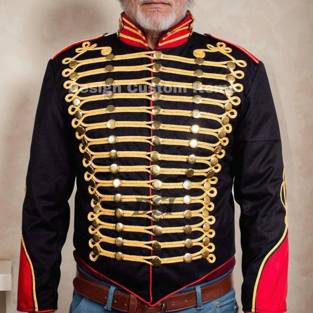 Handmade Military Hussar Jacket | Black and Red Steampunk Military ...
