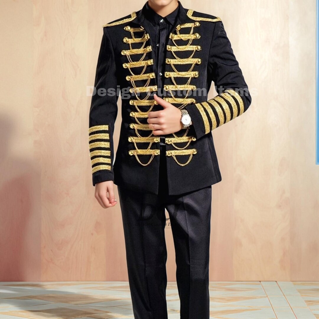 Handmade New Black Military Steampunk Jacket | British Army Coat | Gold ...