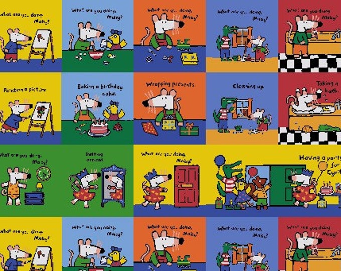 What Are You Doing, Maisy Mouse Story Block Quilt Panel Fabric by ...