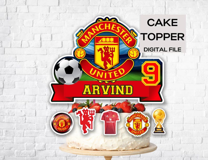 Digital File Manchester United Cake Topper, Birthday Party With Mini ...