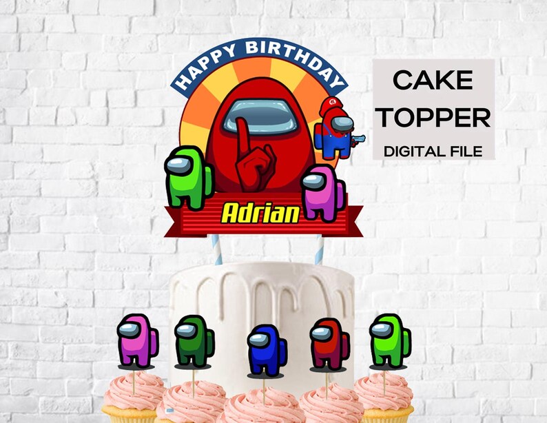 Digital File Among Us Cake Topper, Birthday Party With Mini Cake ...