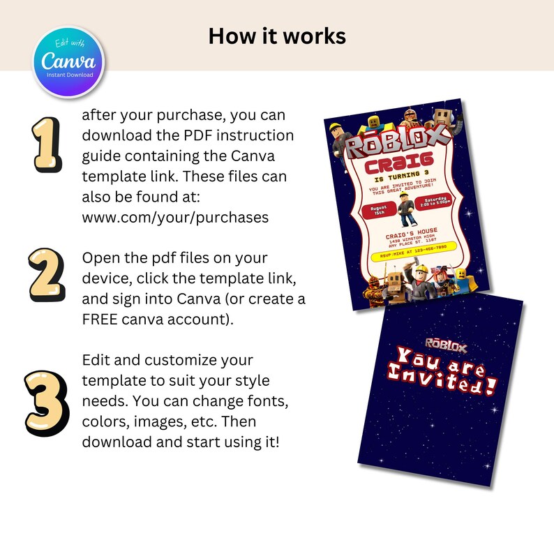 Editable Roblox Galaxy Birthday Invite – Digital Canva Template for ...