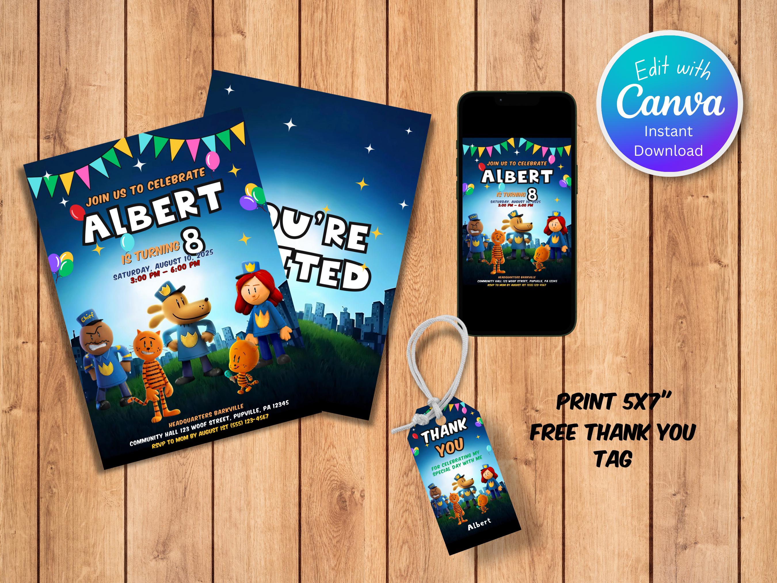 Dogman Movie Birthday Party Invitation Dog Man Party Invitation ...