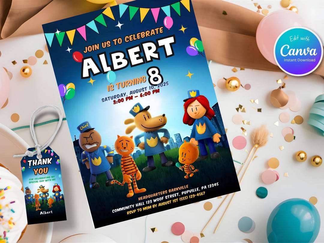 Dogman Movie Birthday Party Invitation Dog Man Party Invitation ...