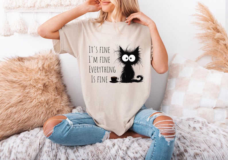 Grumpy Cat Tee, It's Fine I'm Fine Everything is Fine, Cute Cat ...
