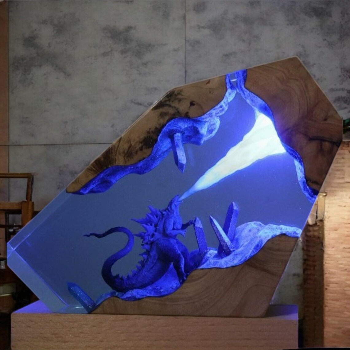 Handmade Diorama Monster Lamp: Resin Epoxy Wood Night Light - Etsy