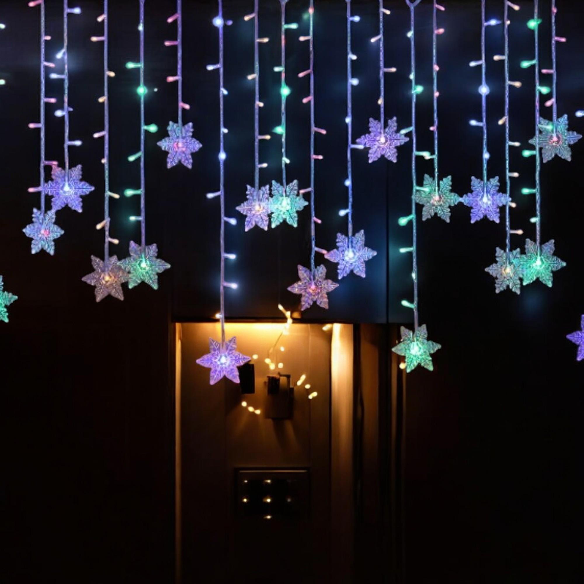 LED Snowflake Curtain Lights 3.5M | 96 LED Plug-in String Lights With 8 ...