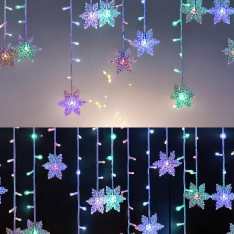 LED Snowflake Curtain Lights 3.5M | 96 LED Plug-in String Lights With 8 ...