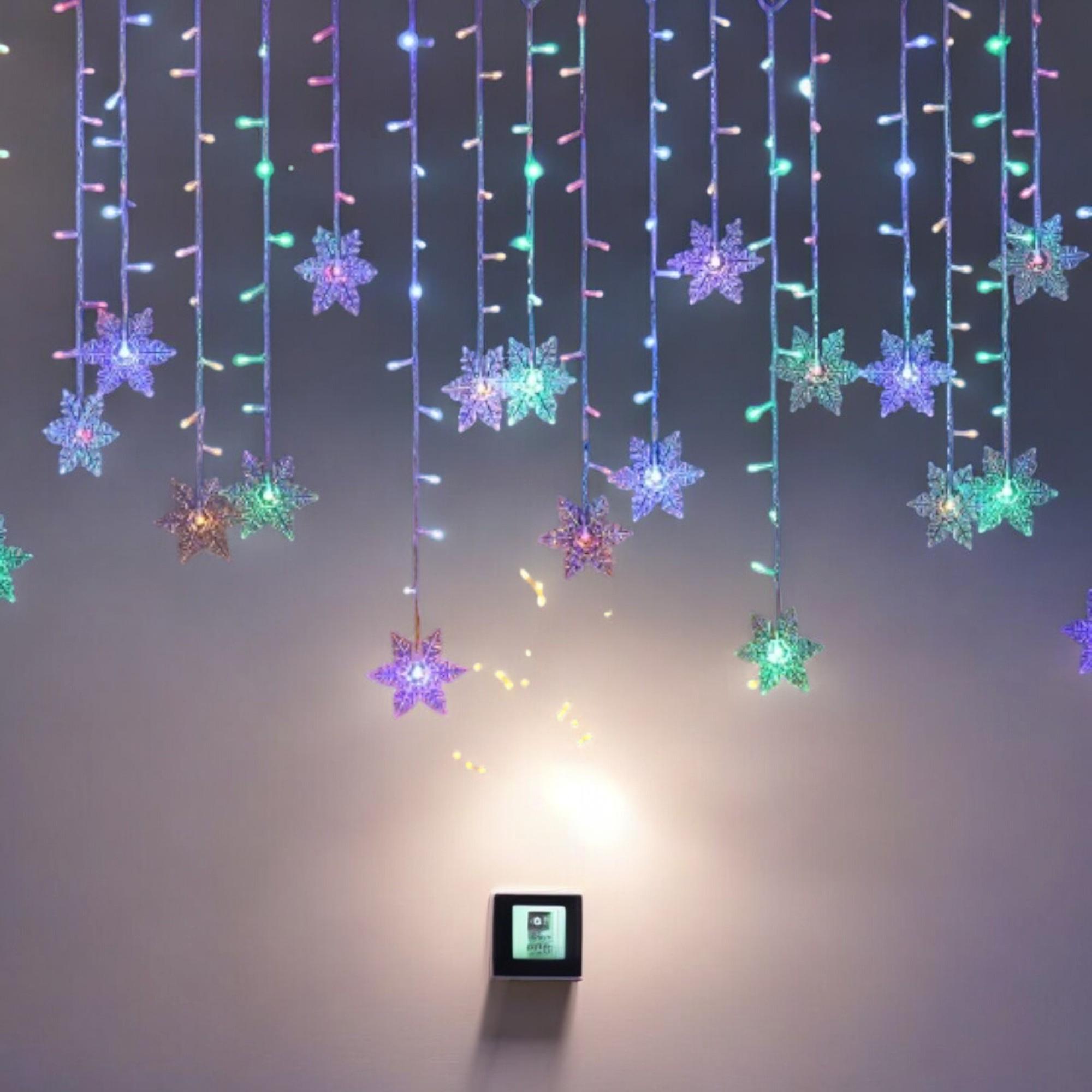 LED Snowflake Curtain Lights 3.5M | 96 LED Plug-in String Lights With 8 ...