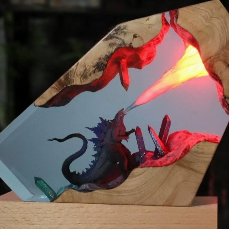 Handmade Diorama Monster Lamp: Resin Epoxy Wood Night Light - Etsy