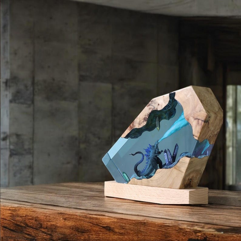 Handmade Diorama Monster Lamp: Resin Epoxy Wood Night Light - Etsy