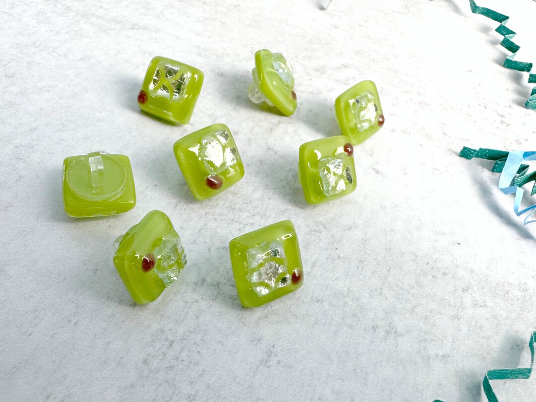 Spring Green Fused Glass Buttons, Square With Shank, One-half Inch ...
