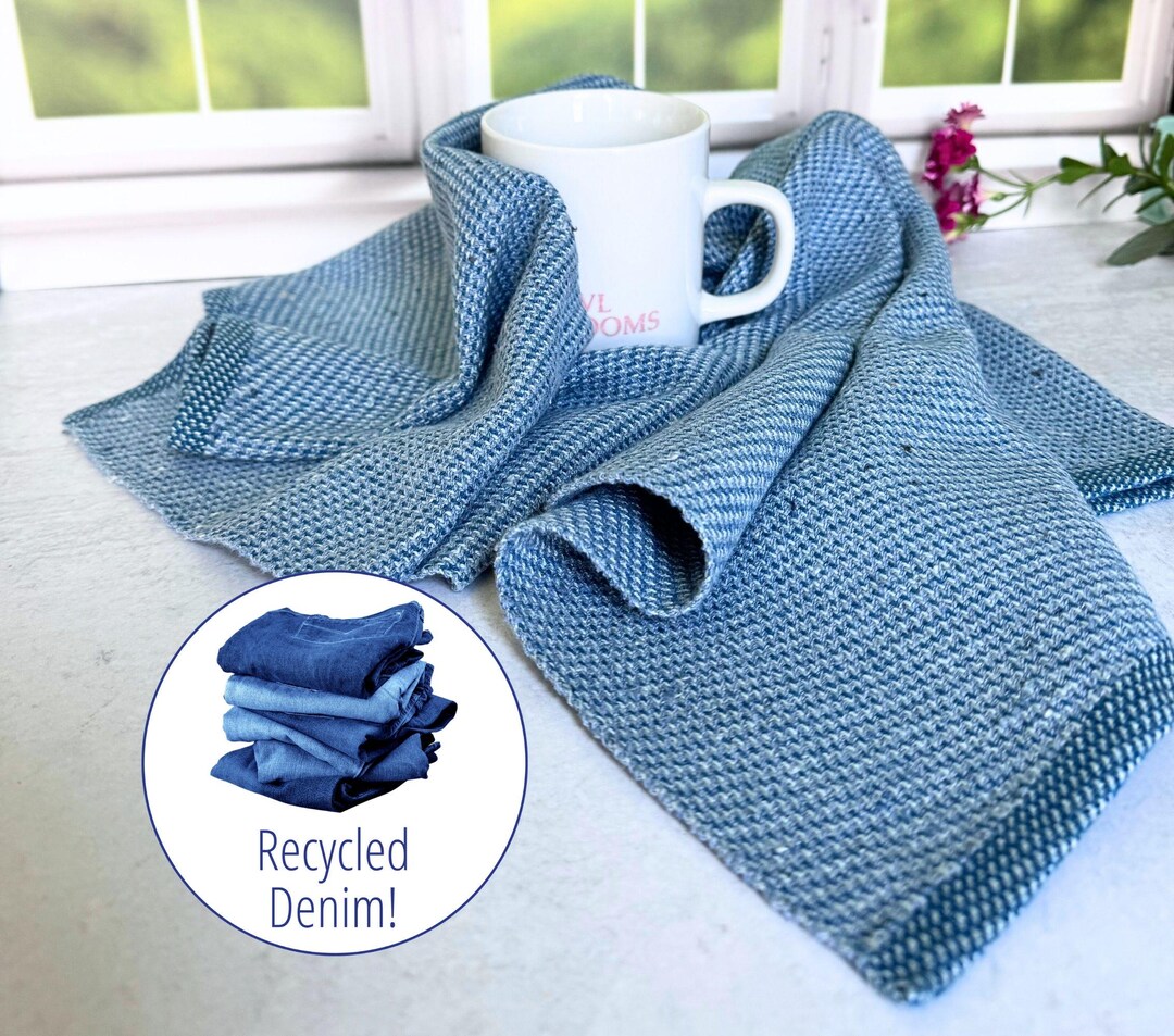 Handwoven Dish Towel in Recycled Denim, Handmade Cotton Tea Towel ...