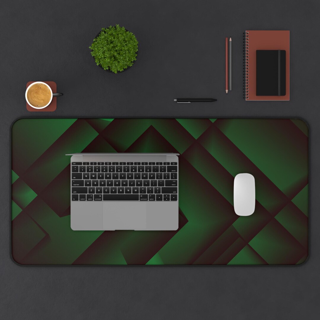 Geometric Desk Mat, Green and Black Mousepad, Office Desk Accessories ...
