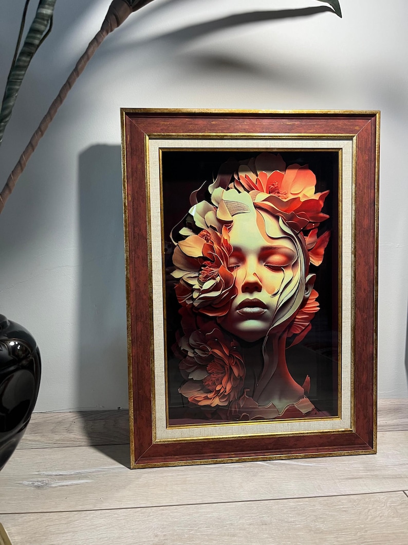 3D Relief Portrait Art, Elegant Floral Face Relief, Unique 3D Floral ...