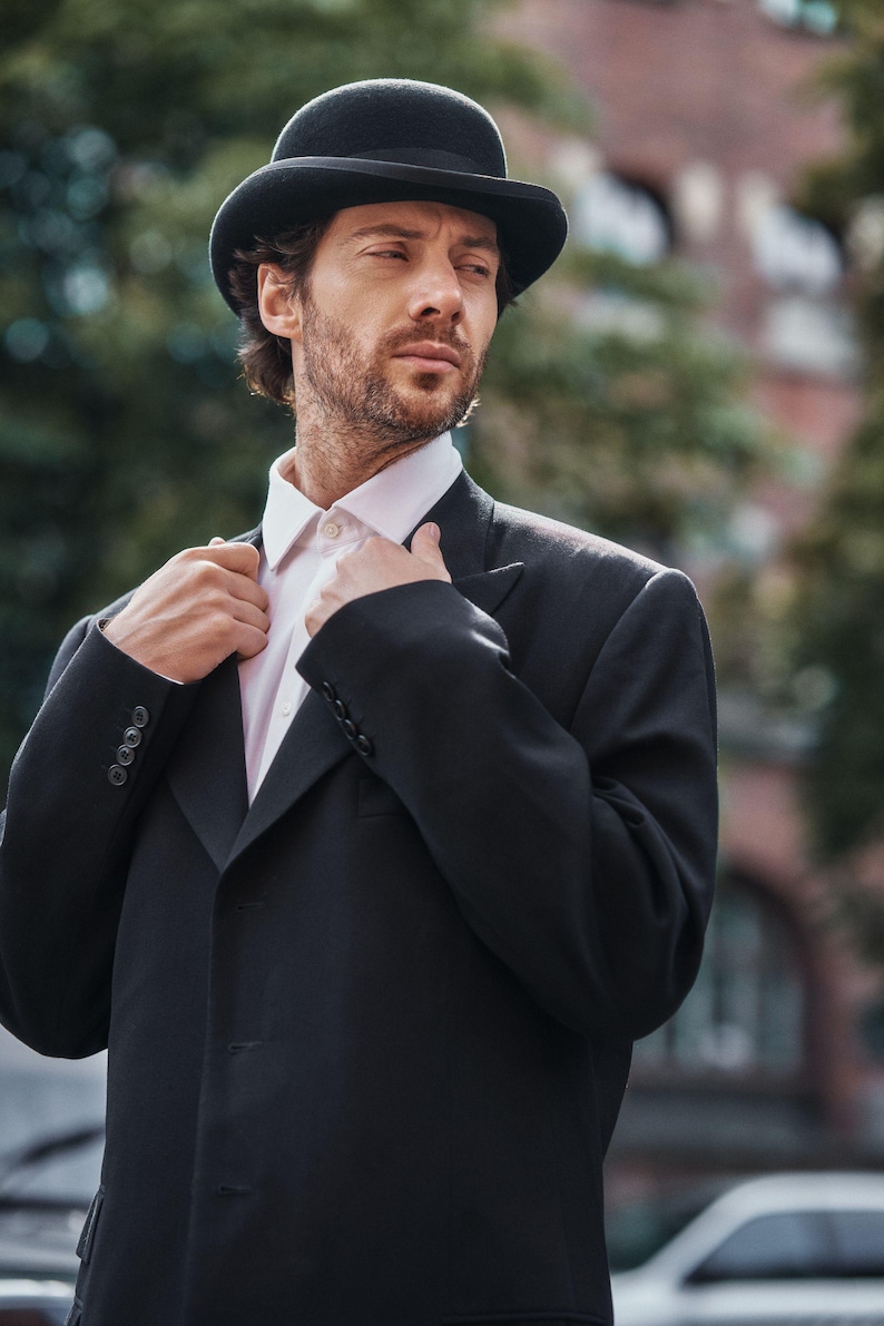 Men’s Wool Bowler Hat – Classic Banker Style – 100% Wool Felt – Formal ...