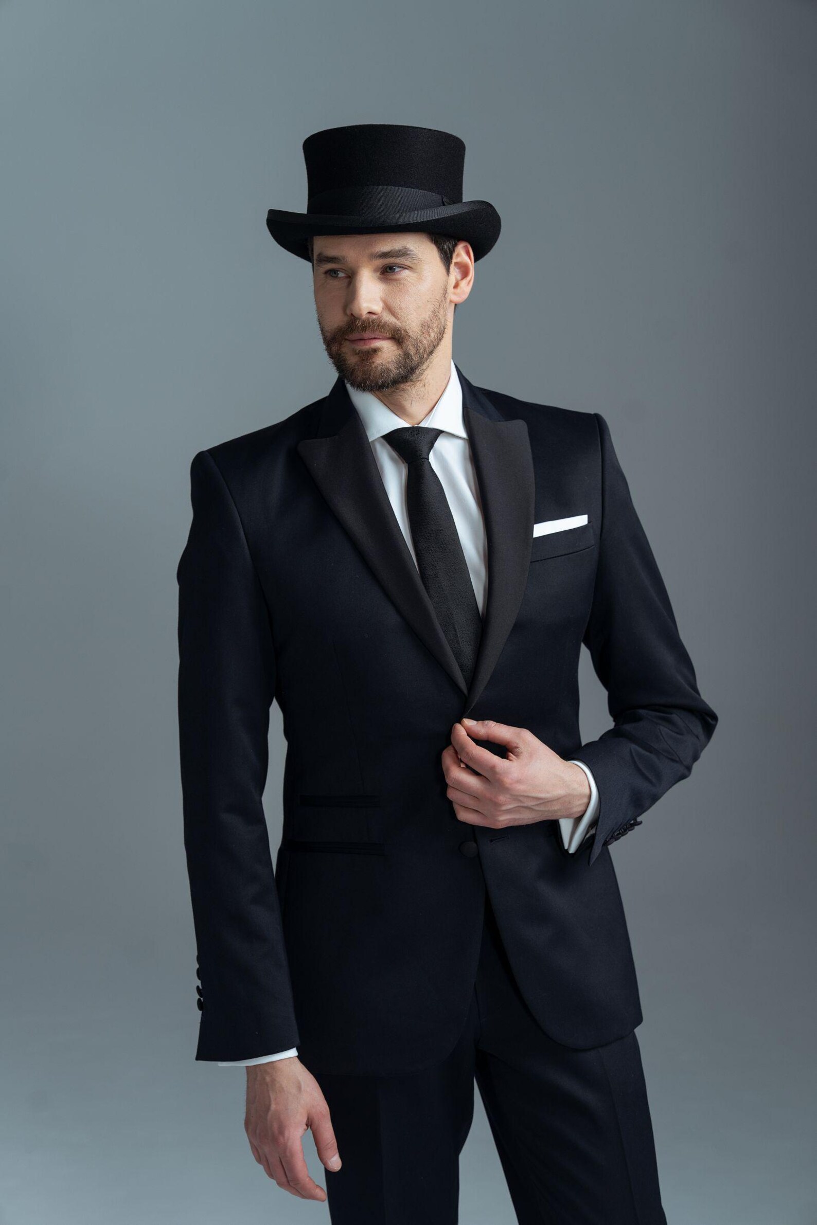 Black Wool Top Hat – Elegant Vintage Cylinder Hat for Steampunk, Formal ...
