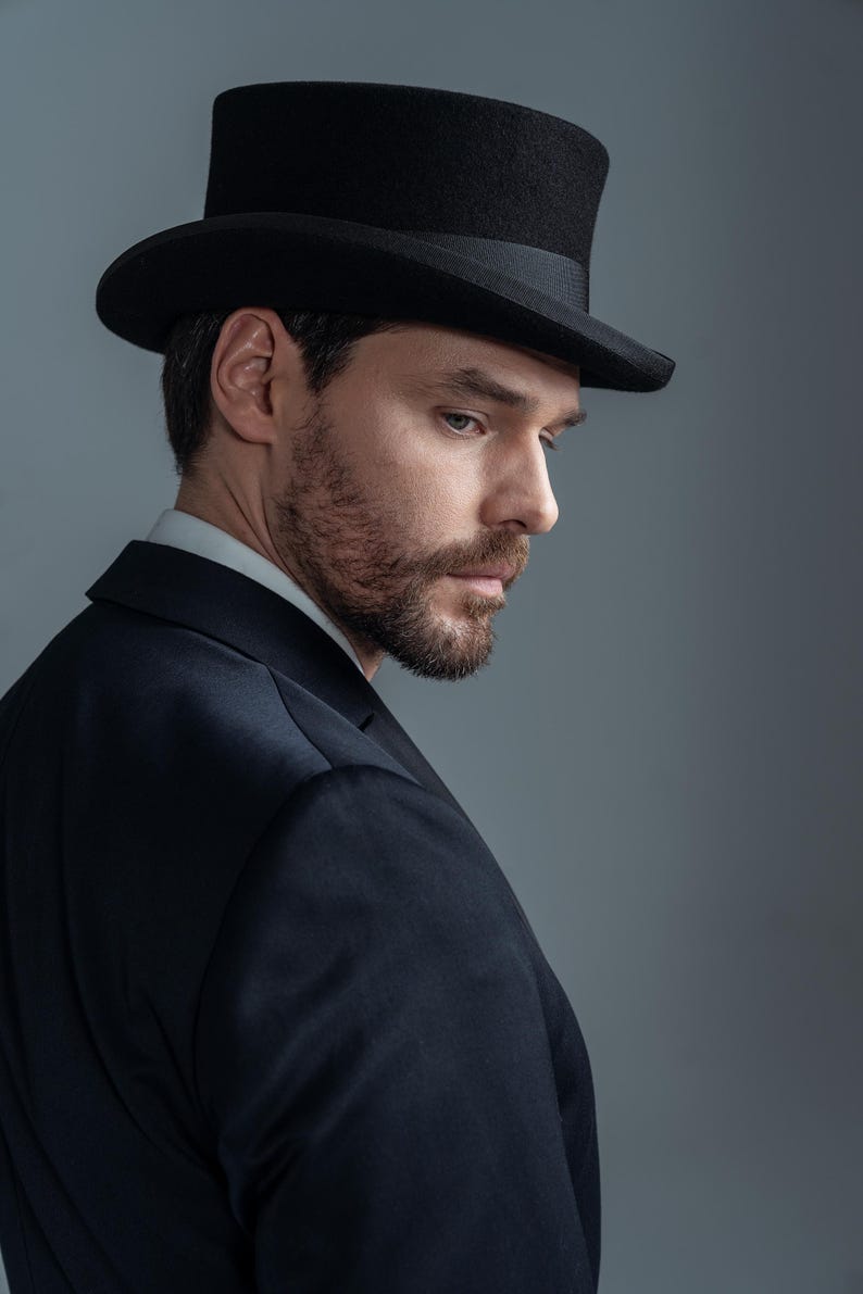 Black Wool Top Hat – Elegant Vintage Cylinder Hat for Steampunk, Formal ...