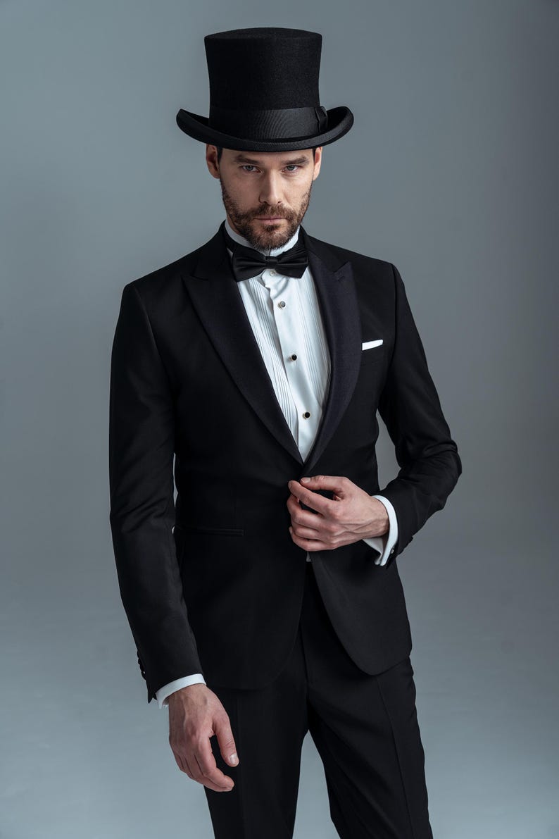 High Crown Black Top Hat – 15cm Wool Cylinder for Steampunk, Wedding ...
