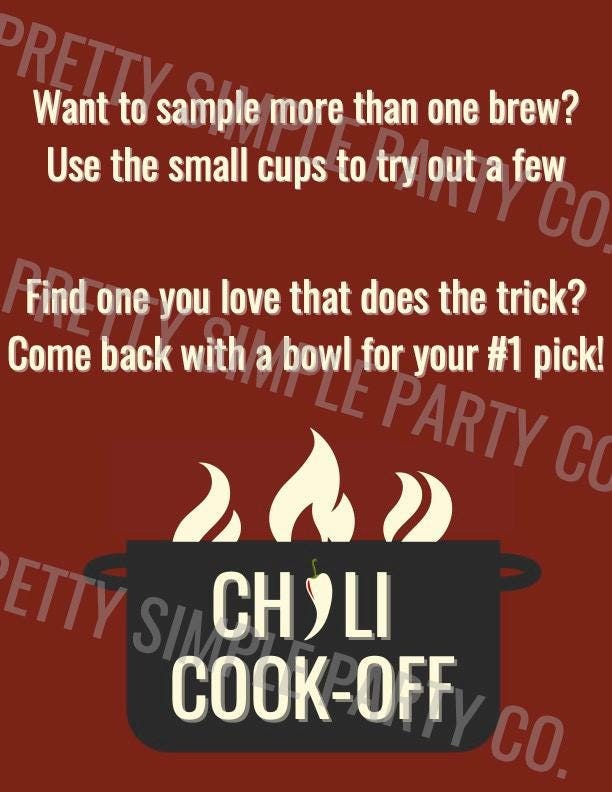Chili Cook-off Party Signs and Labels for Ward Party, Halloween Dinner ...