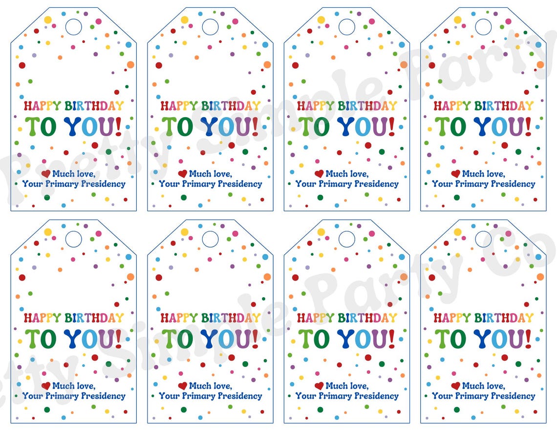 Colorful Birthday Gift Tag / LDS Primary Gift / LDS Primary Teacher ...