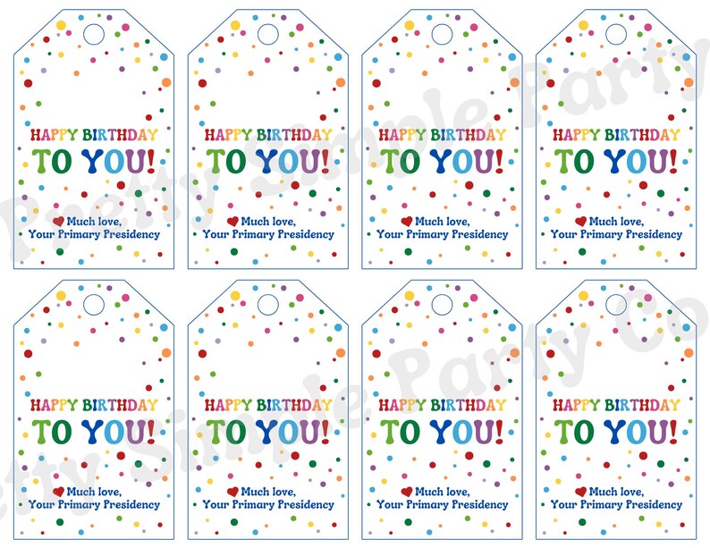 Printable Colorful Birthday Gift Tag - LDS Primary, Student Gift ...