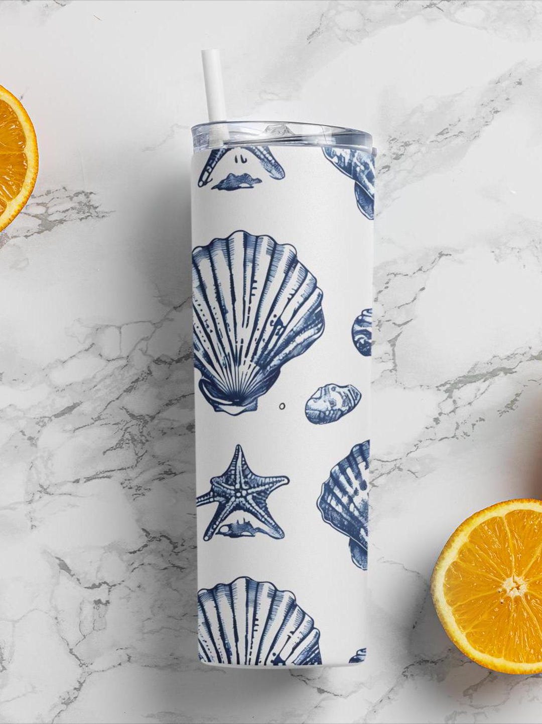 Nautical 20 Oz Coastal Chinoiserie Tumbler With Straw, Nautical Print ...