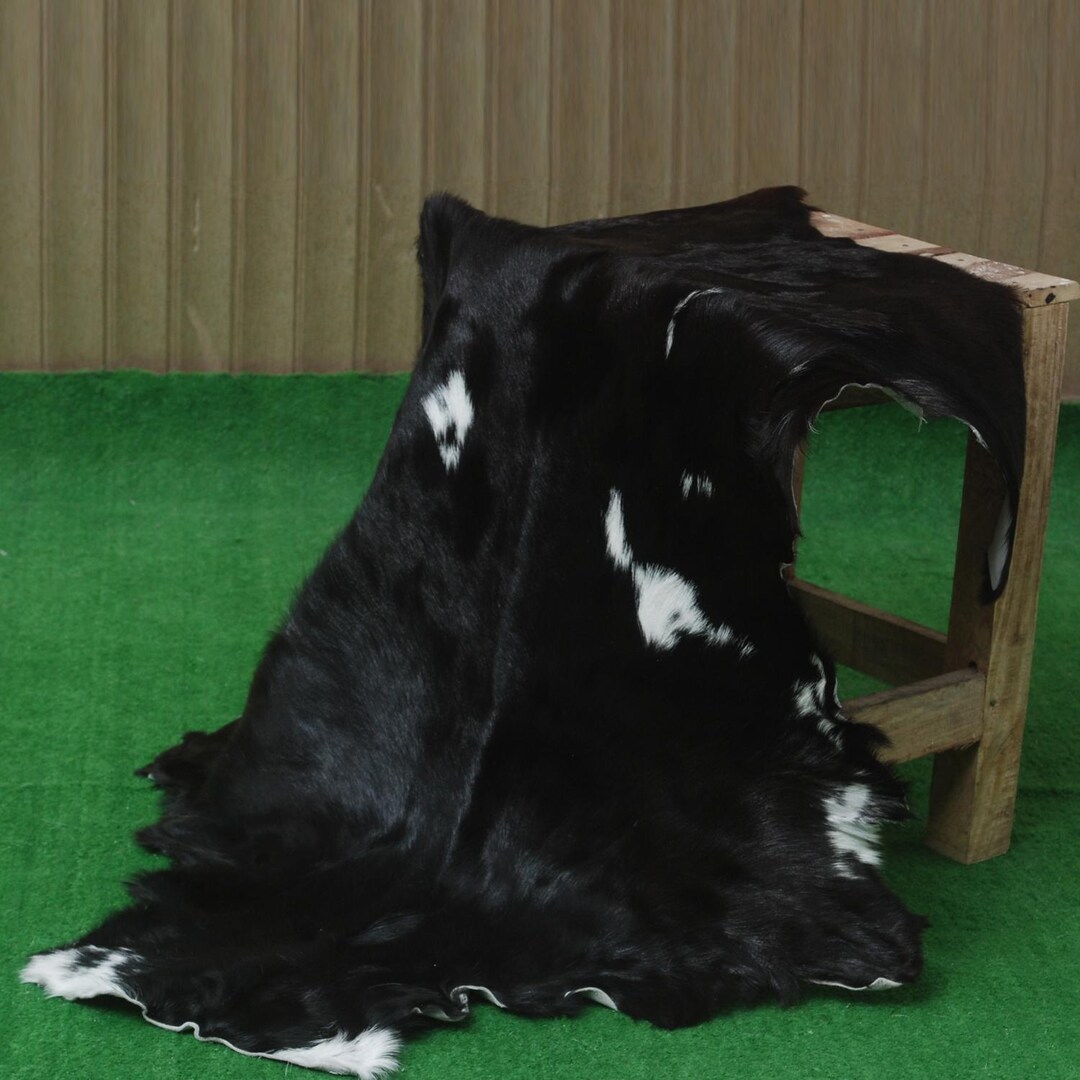 Rustic Black White Goat Skin Rug - Natural Animal Hide for Floors or ...