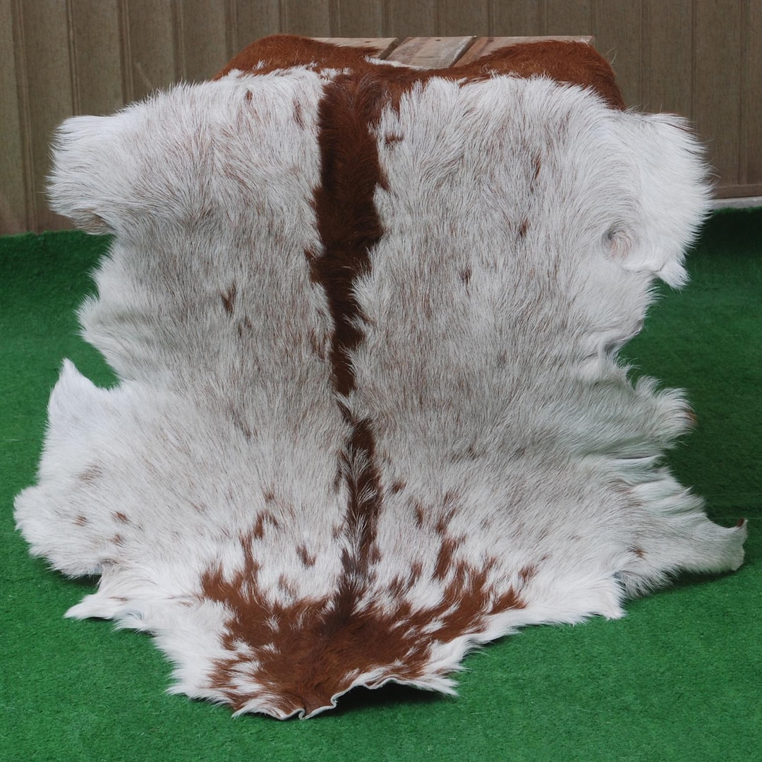 Handcrafted Brown & White Goat Skin Rug - 36x22 Inches - Etsy