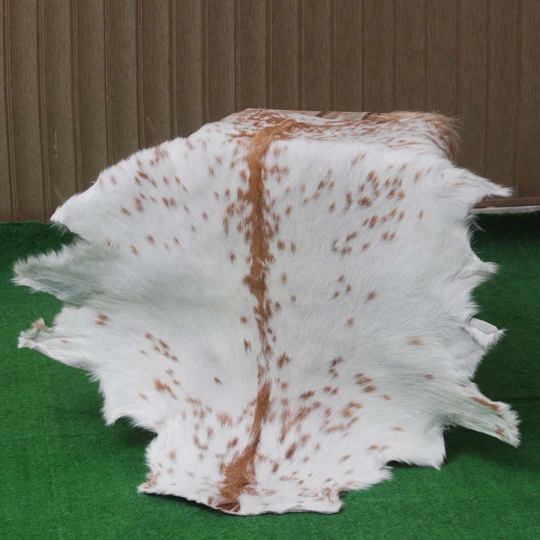Brown and White Goat Skin Rug - Natural Animal Hide Decorative Throw ...