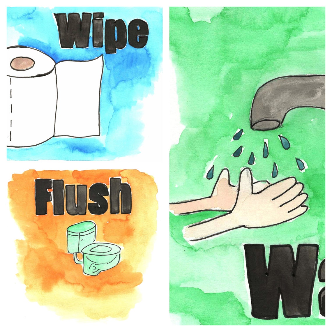 Bathroom Reminder Signs Kids Watercolor Reminders Potty | Etsy