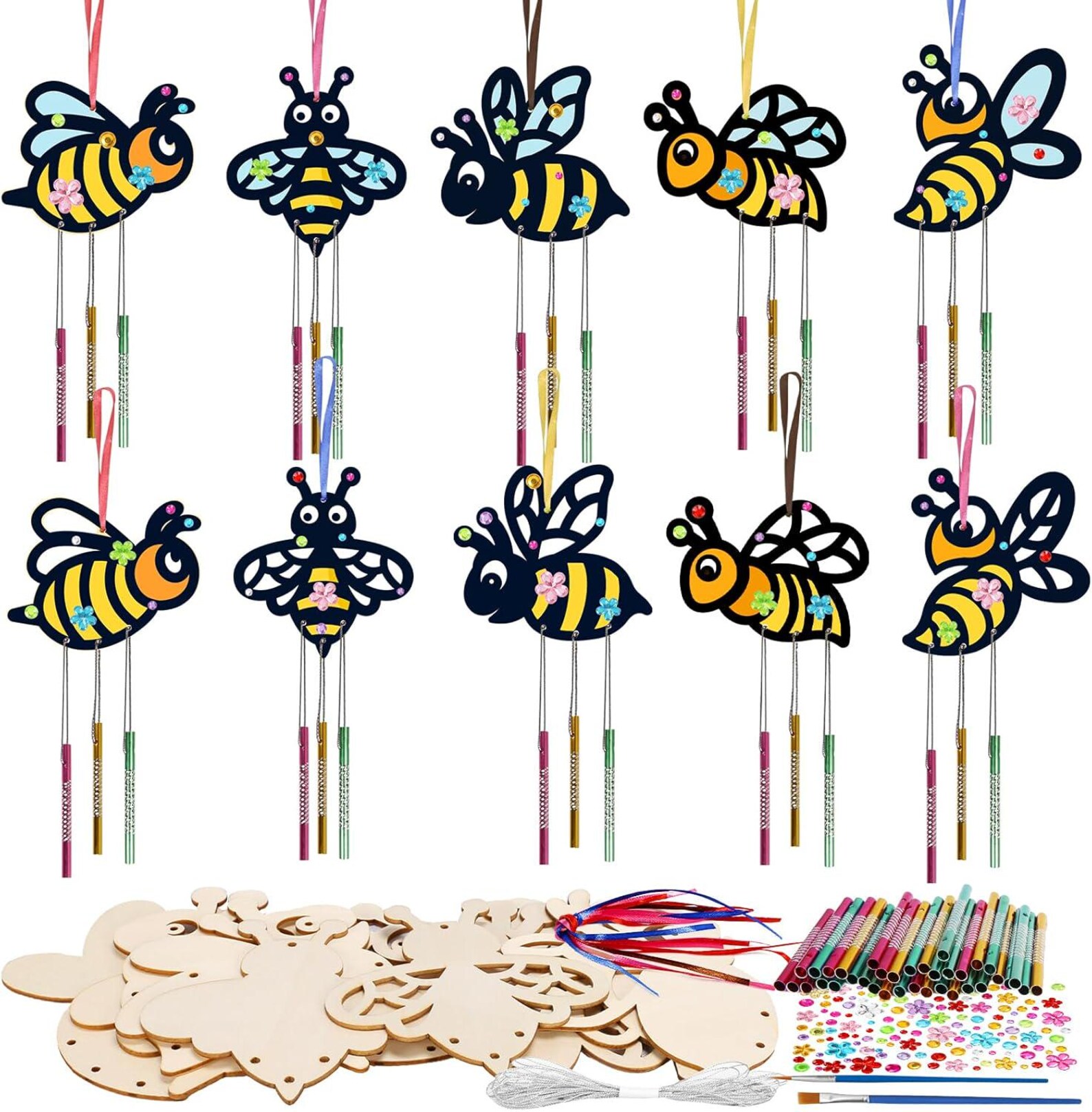 10 Pack Bee Wind Chime Kit for Kids Make You Own Honey Bee Wind Chimes ...